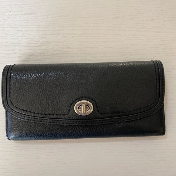 Coach | Bags | Coach Black Pebble Leather Turnlock Wallet | Poshmark
